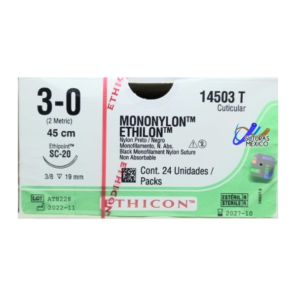 SUTURA NYLON ETHILON 3.0 Caja x 24 – AlivetFarma